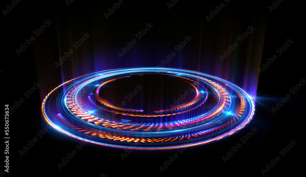 Glow swirl light effect. Circular lens flare. Abstract rotational lines ...