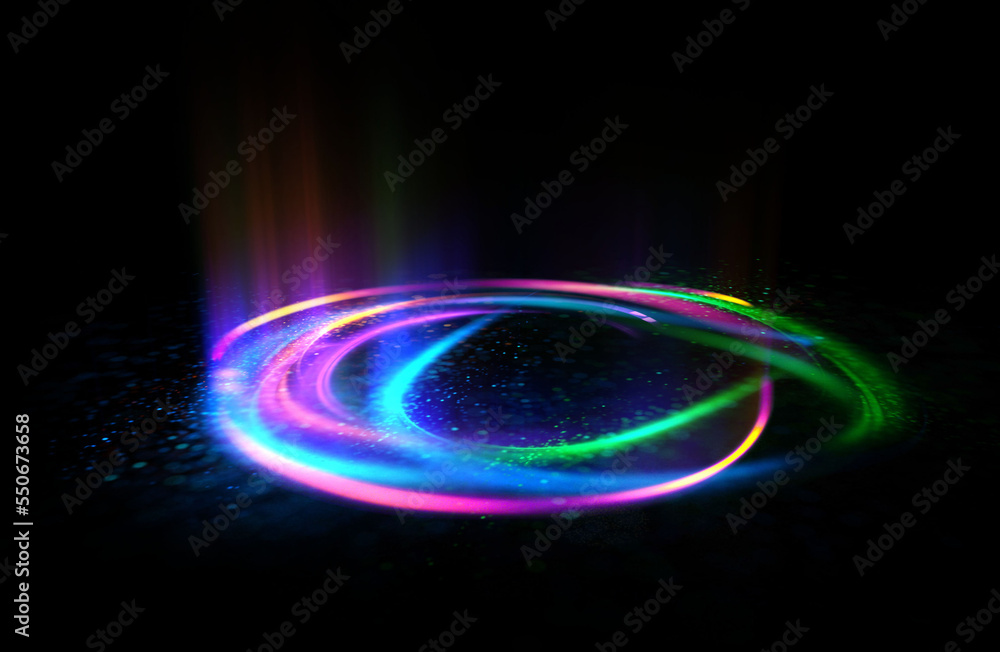 Glow swirl light effect. Circular lens flare. Abstract rotational lines ...