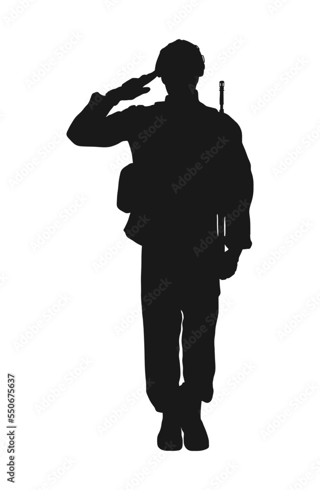 Saluting soldier silhouette vector, military man concept. On white ...