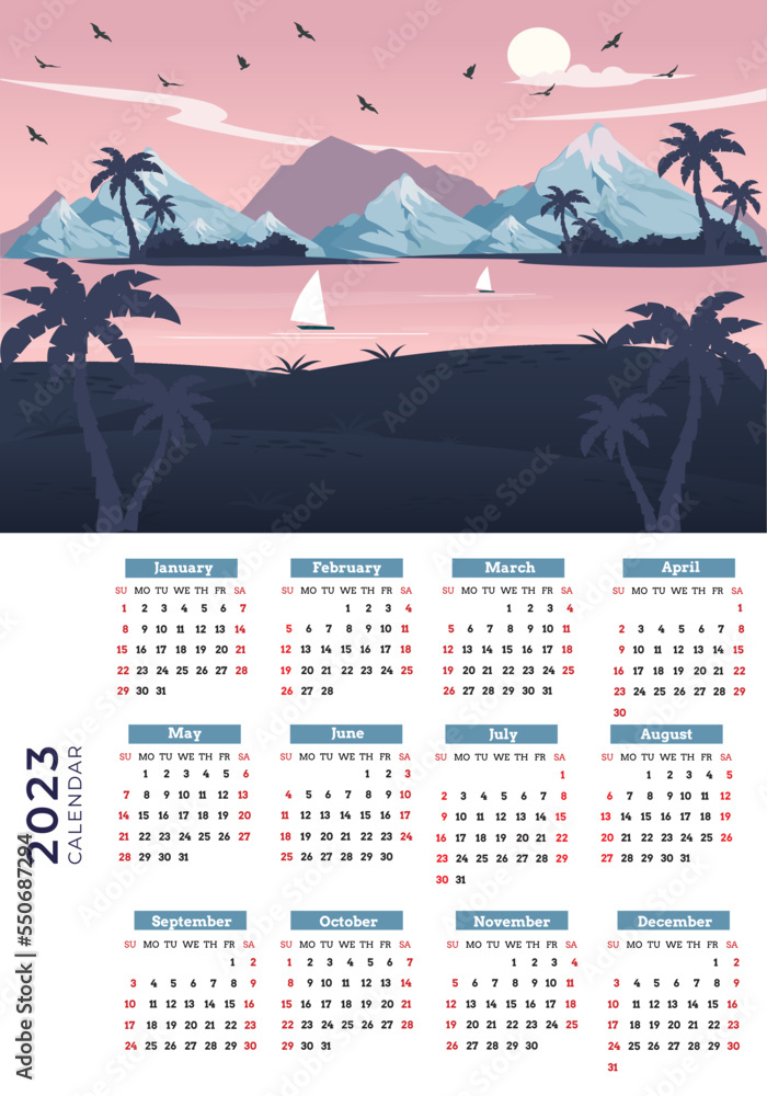 Wall vertical calendar for 2023 with beautiful season landscapes ...