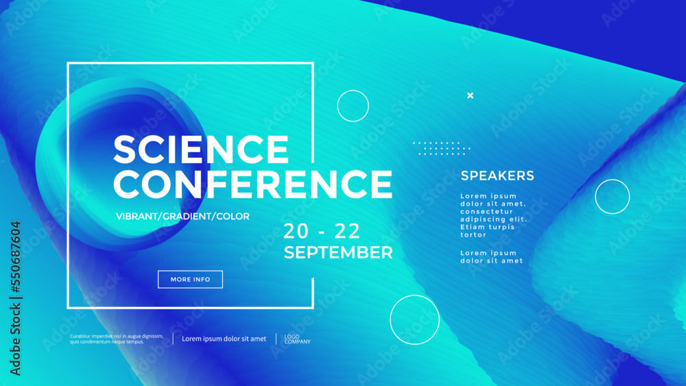 Science Conference wide poster design template. Blue technology ...