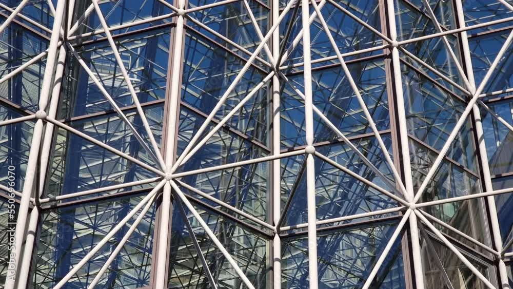 Modern architecture abstract - steel pipes as frame for glass interior ...