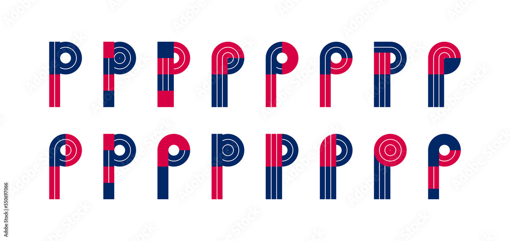 Letter p logo elements set, vector trendy retro initial, geometric ...