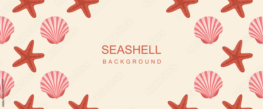 Seashell and starfish round frame. Composition of scallop and starfish ...