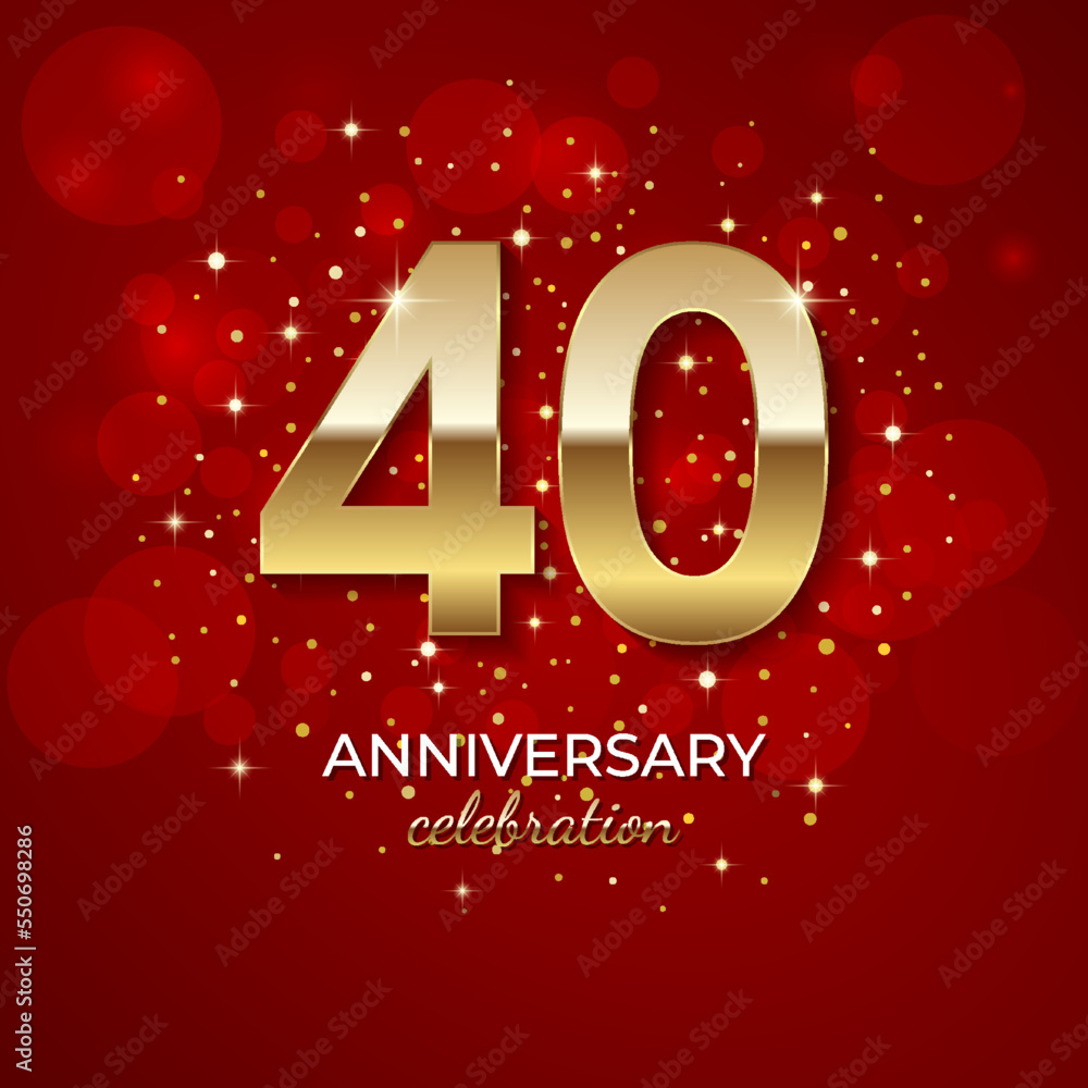 40th Anniversary. Golden number 40 with sparkling confetti and glitter ...