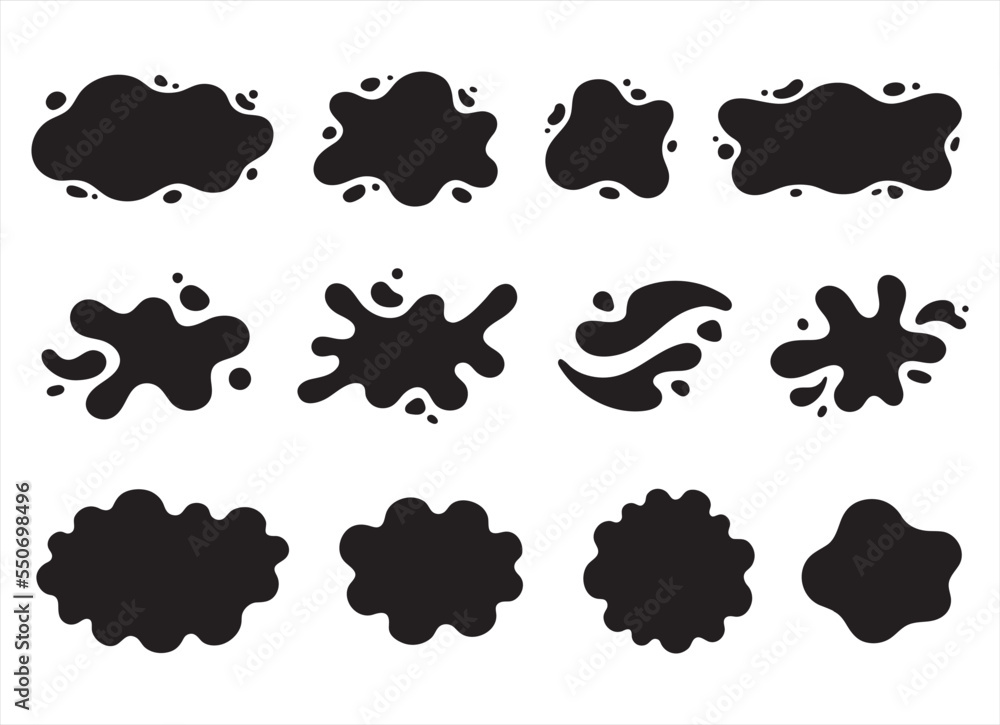 Liquid wavy shapes set, splashes collection with uneven fluid wavy edge ...