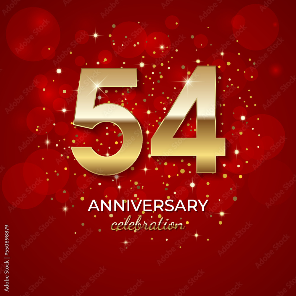 54th Anniversary. Golden number 54 with sparkling confetti and glitter ...