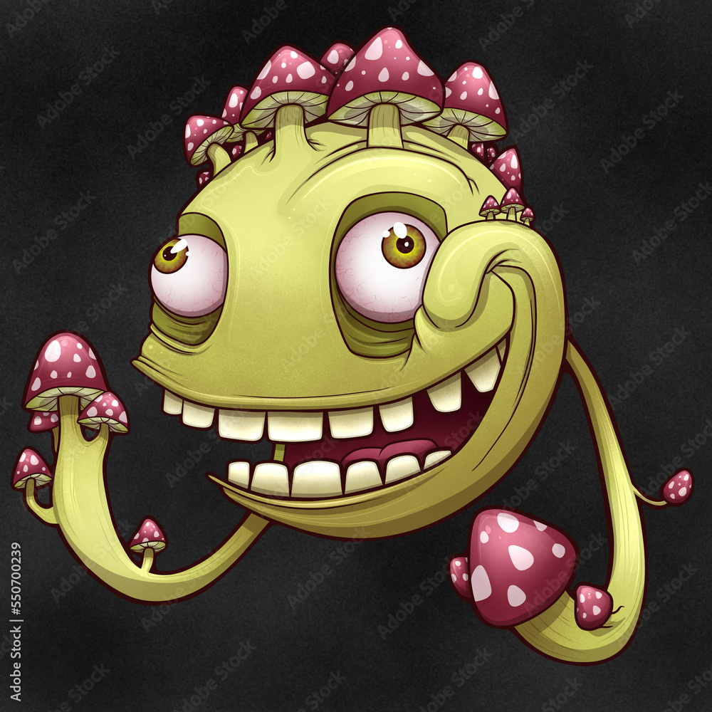 Mushroom Infected Smiley Face Cartoon Illustration Stock Illustration ...