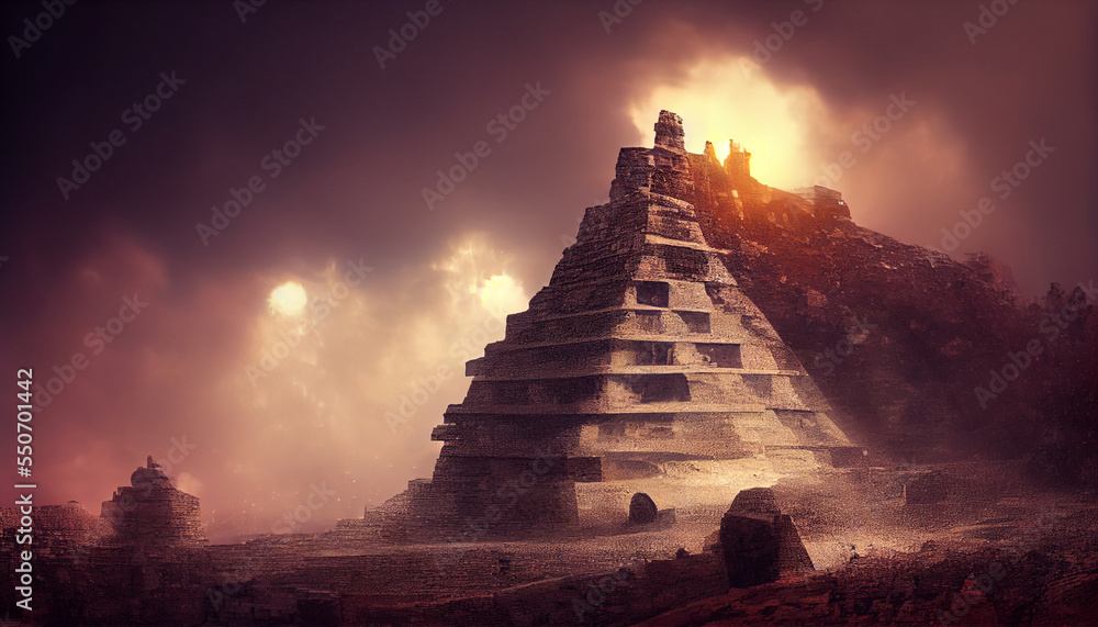 Mystical mayan pyramid illustration, ancient civilization stone temple ...