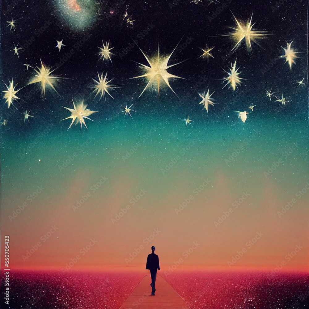 Contemplating the compexity of the universe, starry sky wonder, wishing ...