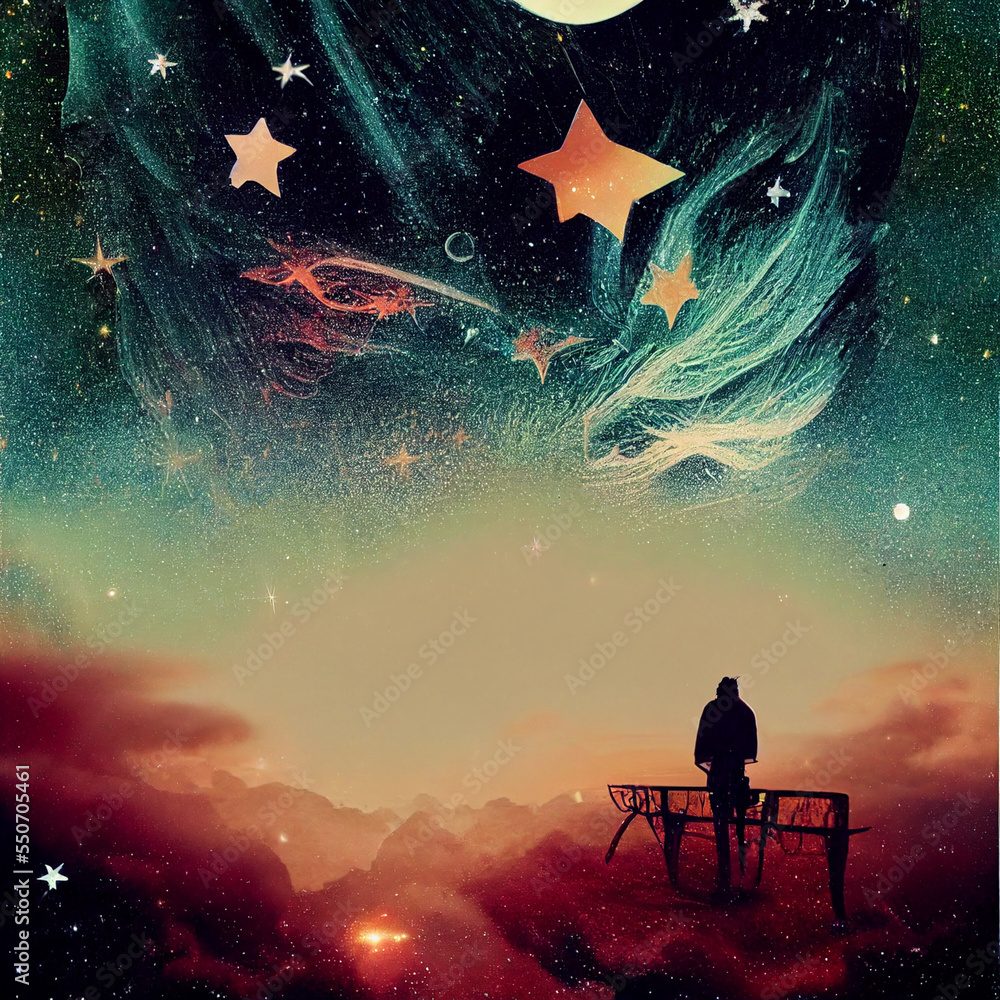 Contemplating the compexity of the universe, starry sky wonder, wishing ...