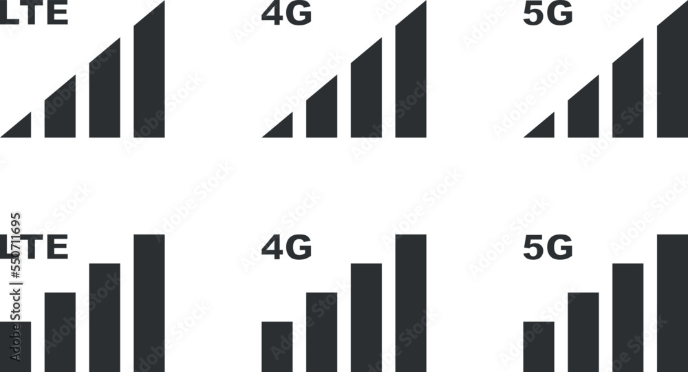 Signal mobile icon set. Gsm level LTE, 4G, 5G illustration symbol. Sign ...
