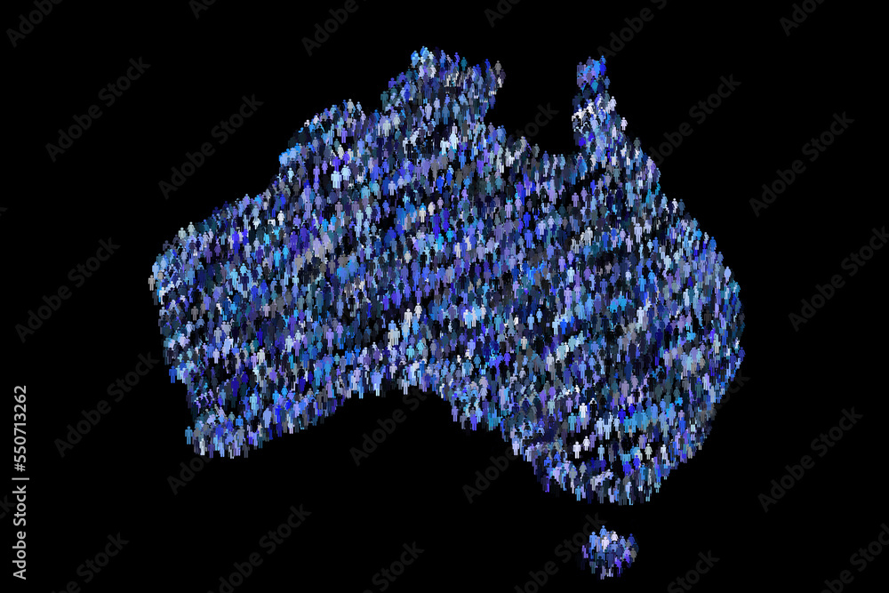 The map of the Australian continent is filled with people pictograms or ...