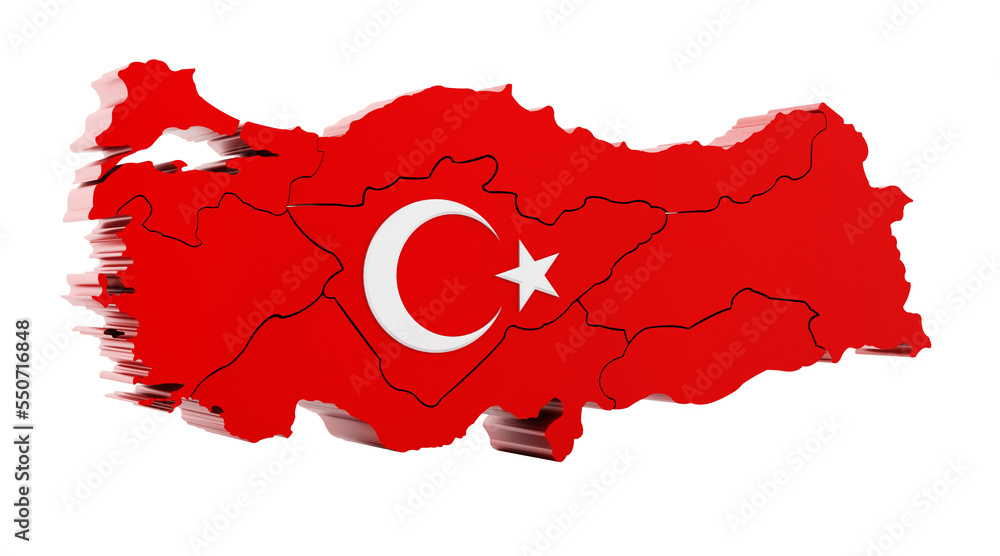 Map of Turkey covered with Turkish flag texture on transparent ...