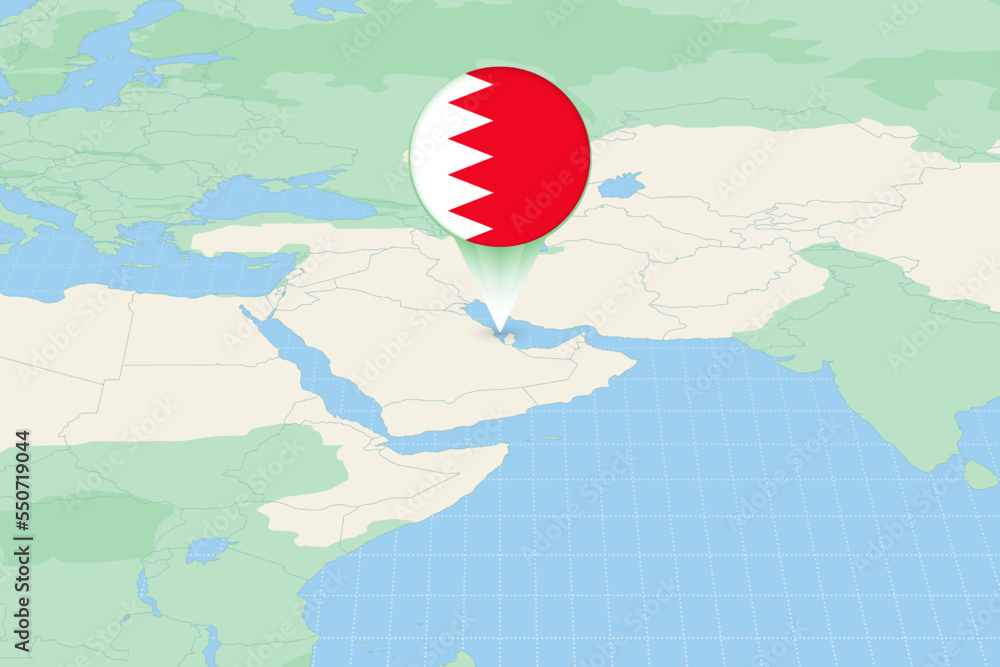 Map illustration of Bahrain with the flag. Cartographic illustration of ...