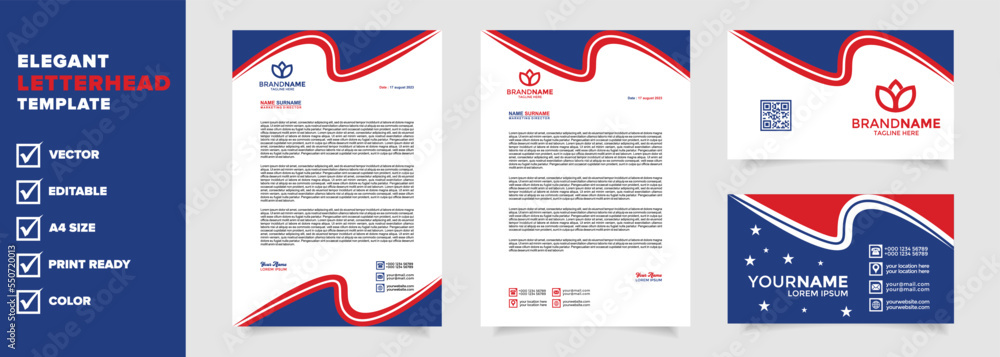 modern letterhead design template with red blue and white color ...