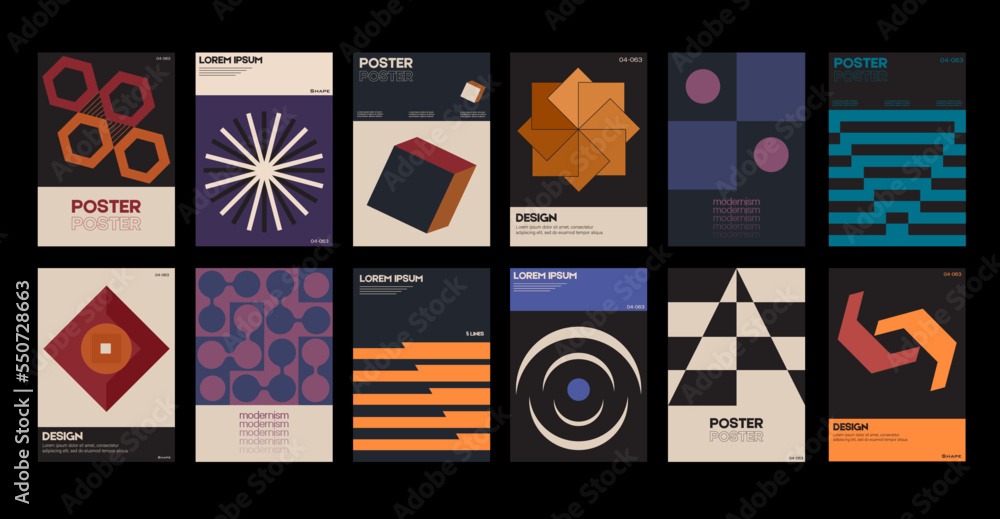New aesthetics of modernism in poster design vector cards. Brutalism ...
