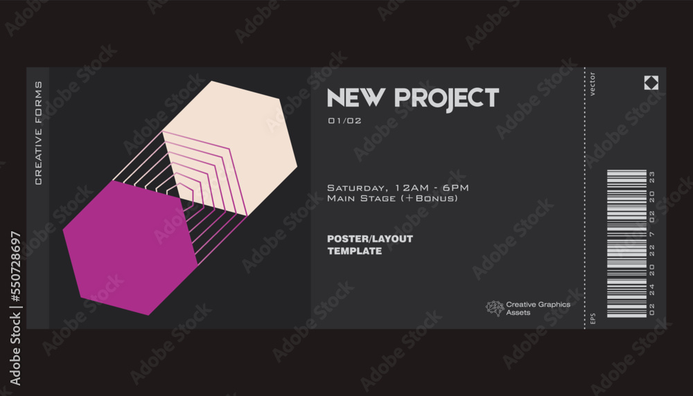 Ticket vector template layout with abstract vector geometric shapes ...