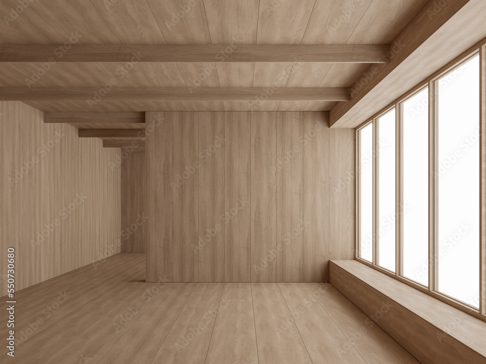 Minimal style modern contemporary empty room interior with all wooden ...
