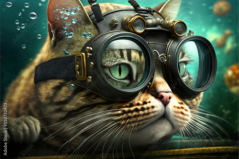 cat in scuba gear, funny scuba cat, cat in scuba gear looking for fish ...