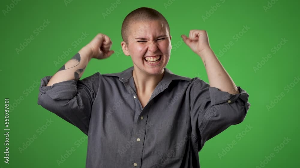 Video Stock Excited jubilant overjoyed pretty young gender fluid non ...