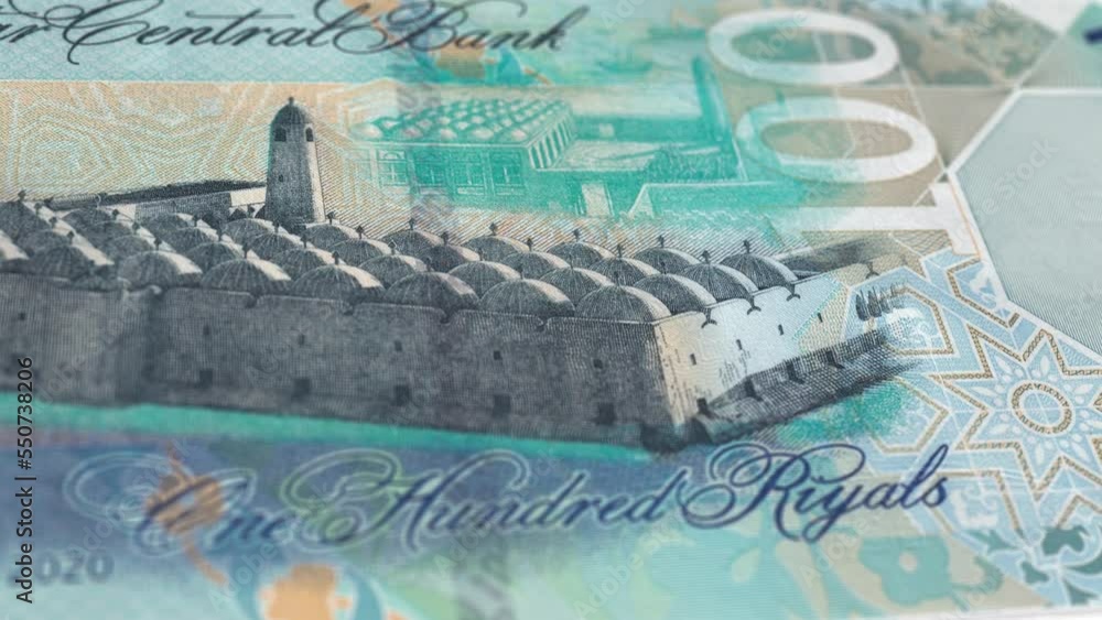 Qatar Qatari Riyal 100 Banknotes, One Hundred Qatari Riyal, Close-up ...