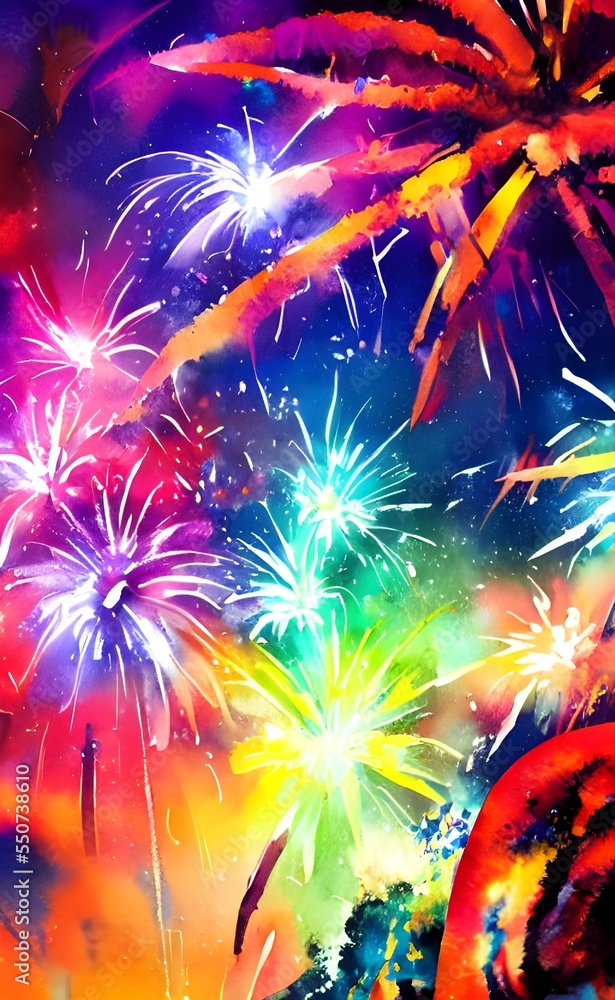 The sky is bright with colours, there are greens and blues and purples ...