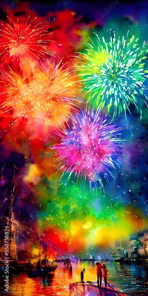 The sky is full of vibrant colors as the fireworks explode overhead ...