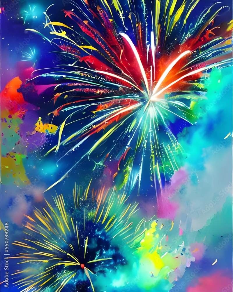 The sky is filled with brilliant colors as the fireworks explode ...