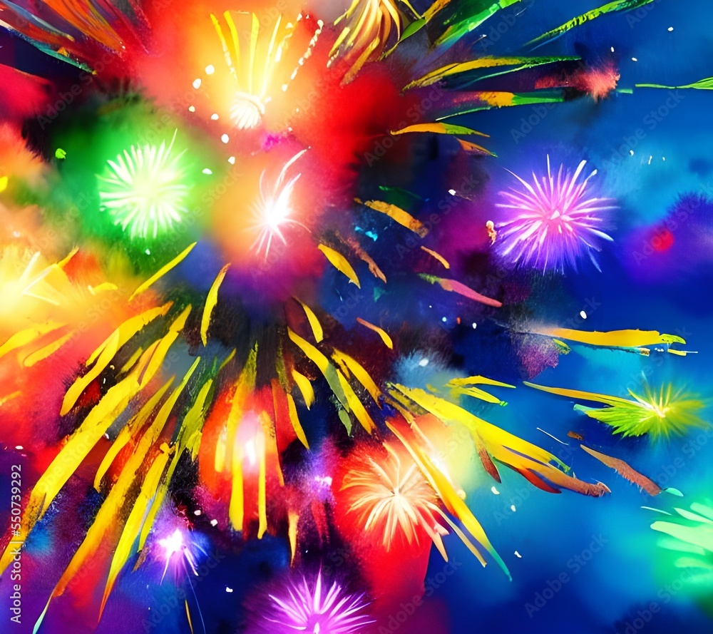 The midnight sky is alive with light as fireworks explode overhead in a ...