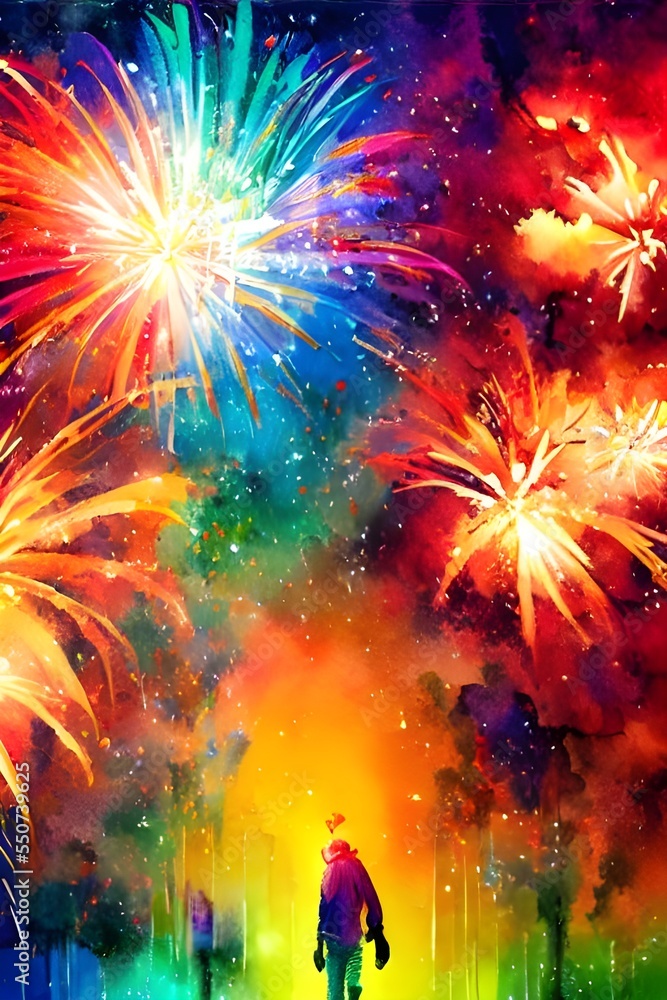Colorful fireworks explode in the sky, creating a dazzling display ...