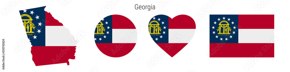 Georgia flag in different shapes icon set. Flat vector illustration ...