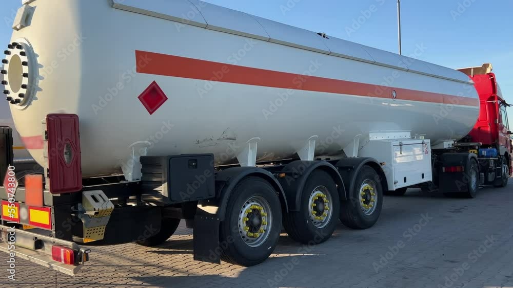 Gasoline tankers (Tanker truck, gas truck, fuel truck) stand in the ...