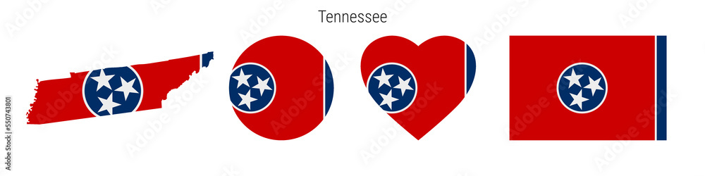 Tennessee flag in different shapes icon set. Flat vector illustration ...