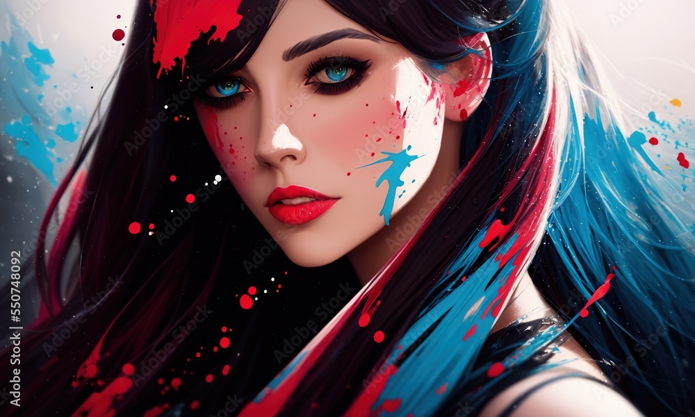 paint splatter portrait of a woman with very long legs vibrant color ...