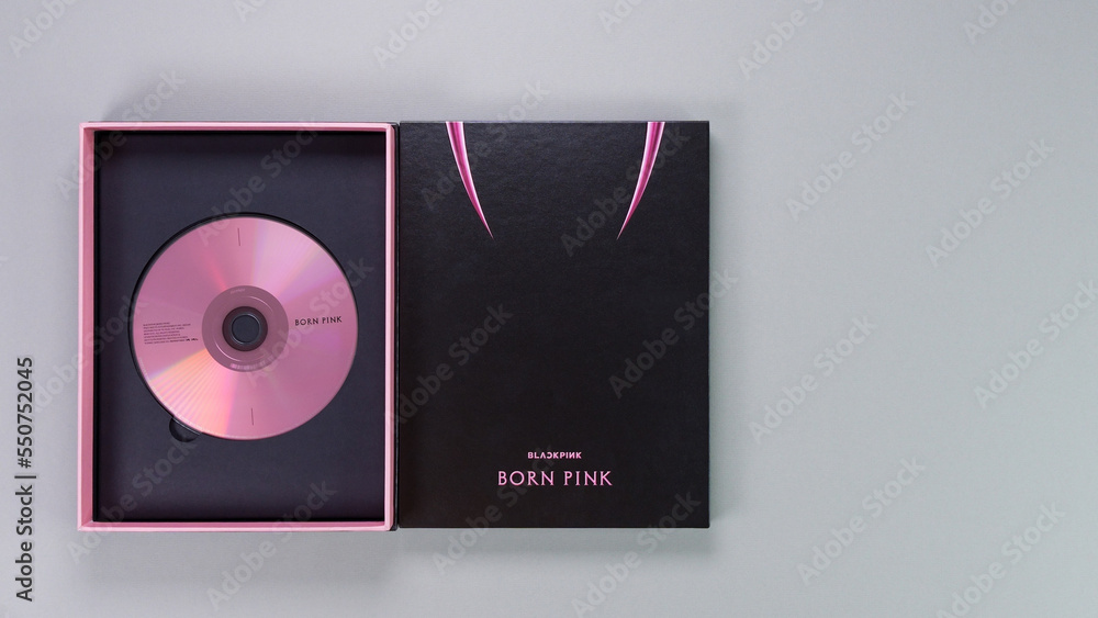 BlackPink BORN PINK 2nd Album Box set on grey background. Pink music CD ...