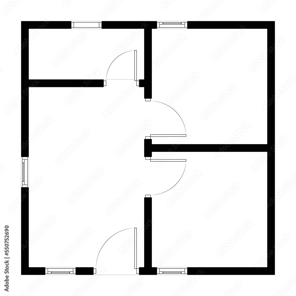 Black and White floor plan of a modern unfurnished house for your ...
