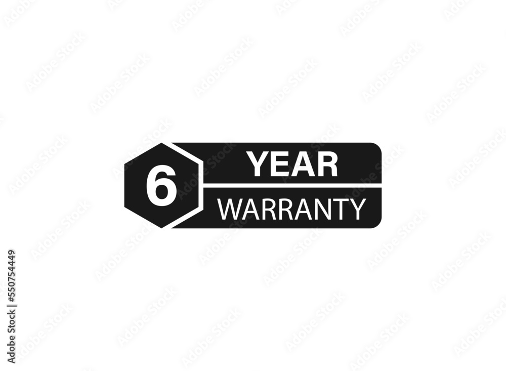 6 year warranty stamp on white background. Sign, label, sticker. Stock ...