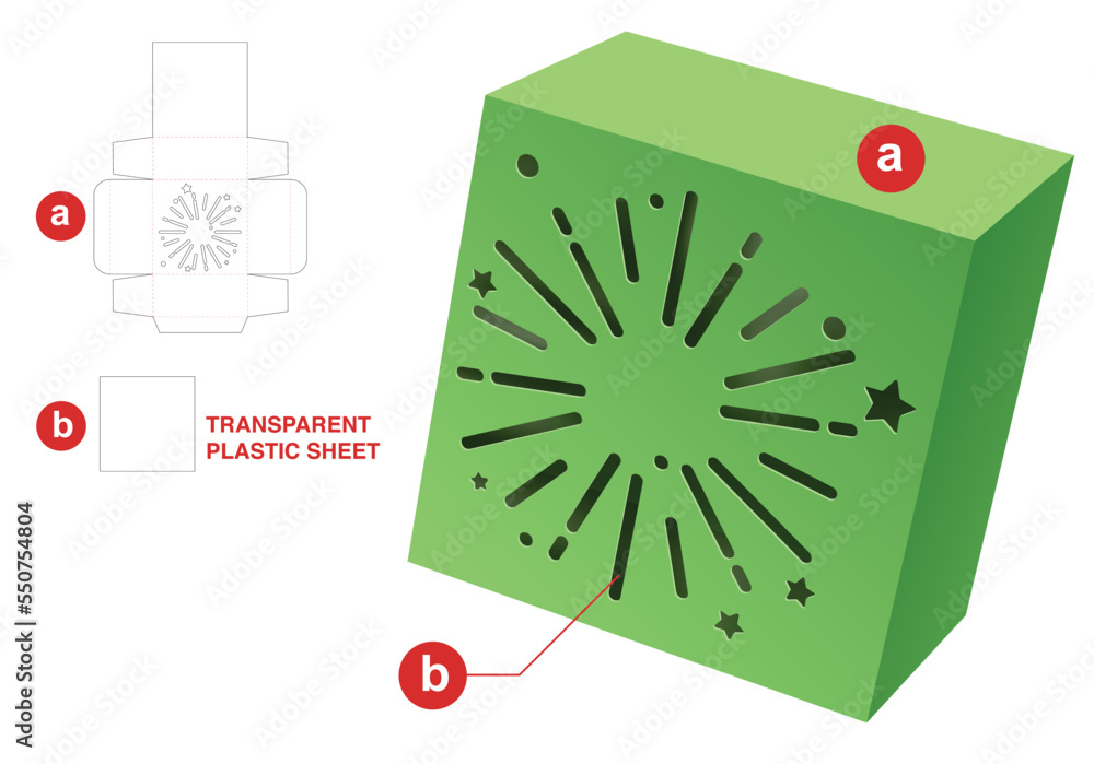 Christmas firework box die cut template and 3D mockup Stock Vector ...