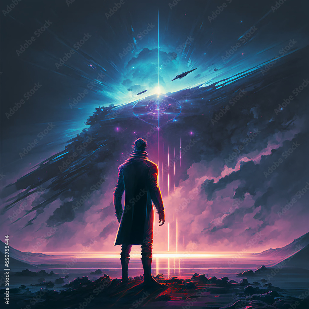 Ai generated beam of light highlighting a strong character figure Stock ...