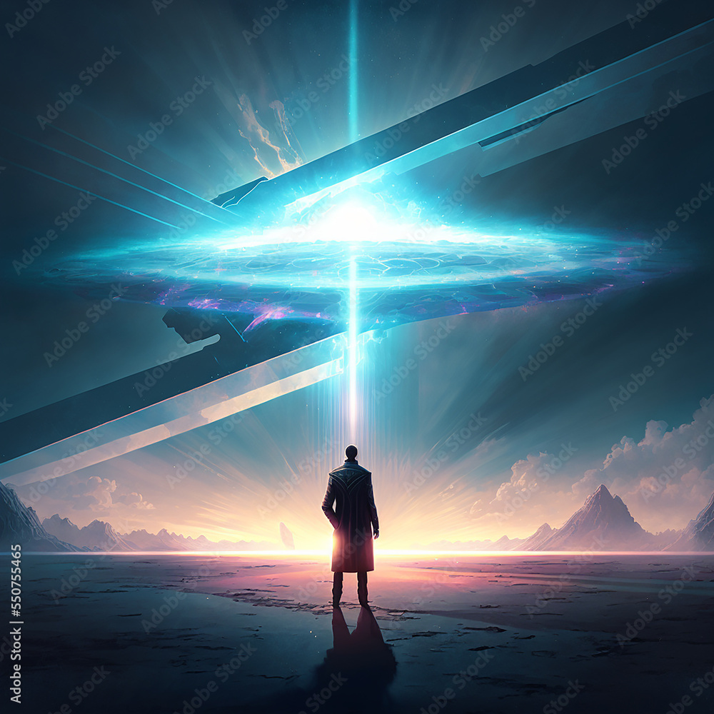 Ai generated beam of light highlighting a strong character figure Stock ...