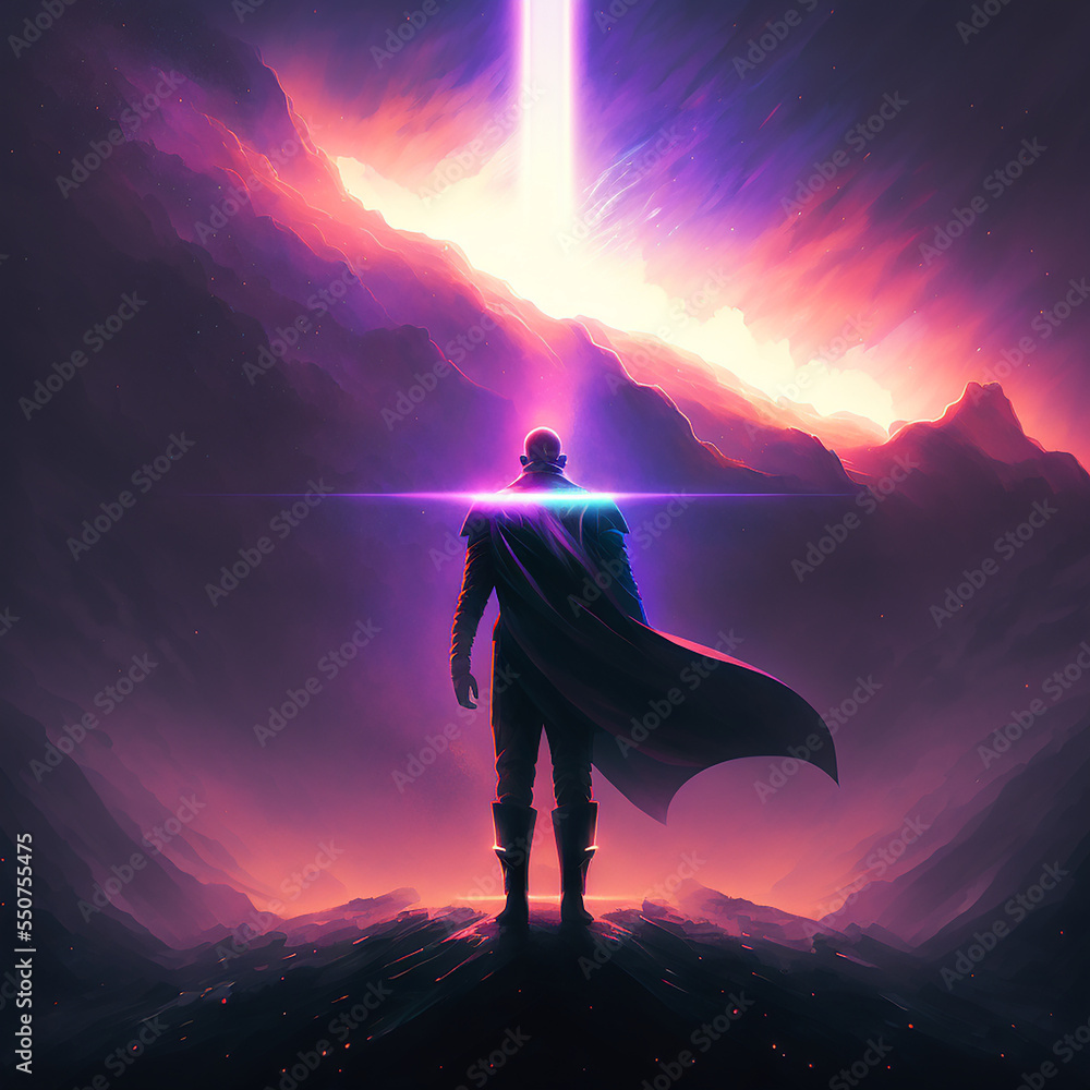 Ai generated beam of light highlighting a strong character figure Stock ...