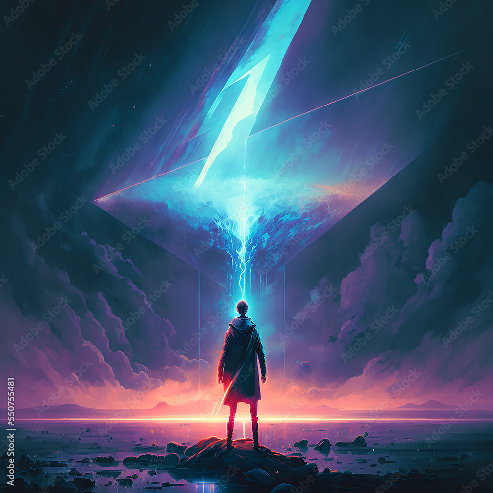 Ai generated beam of light highlighting a strong character figure Stock ...