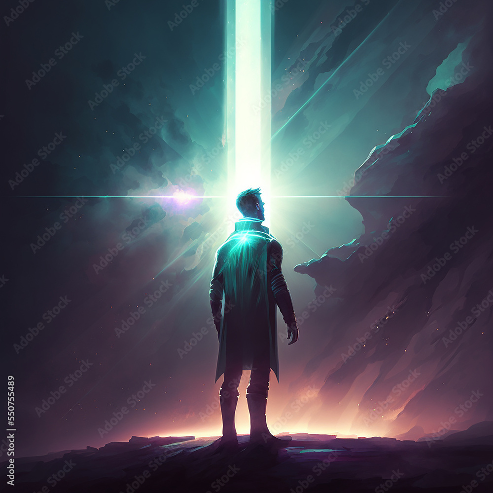 Ai generated beam of light highlighting a strong character figure Stock ...