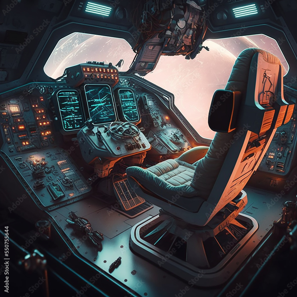 Ai generated futuristic flight cockpit Stock-Illustration | Adobe Stock
