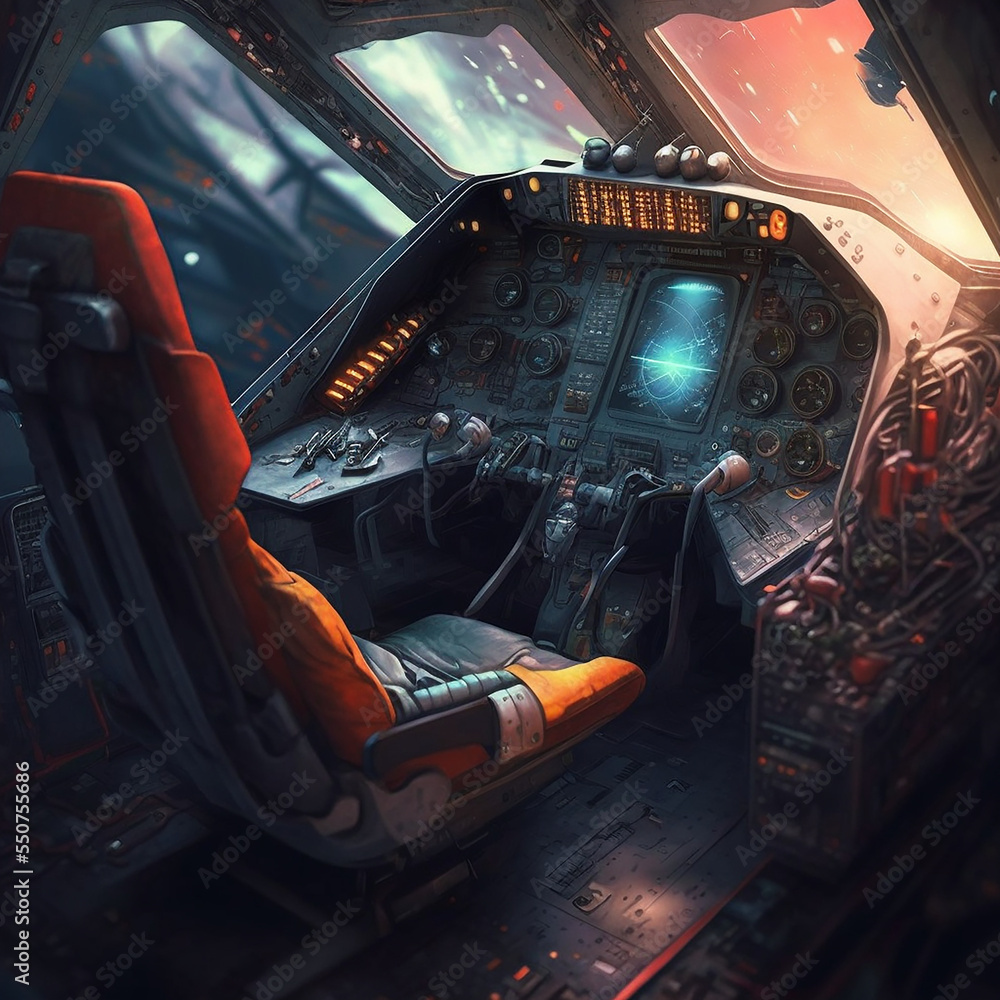 Ai generated futuristic flight cockpit Stock Illustration | Adobe Stock