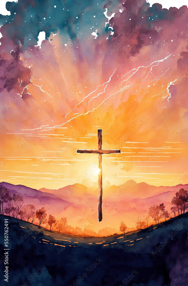 Spiritual illustration jesus cross christianity background art crucifix ...