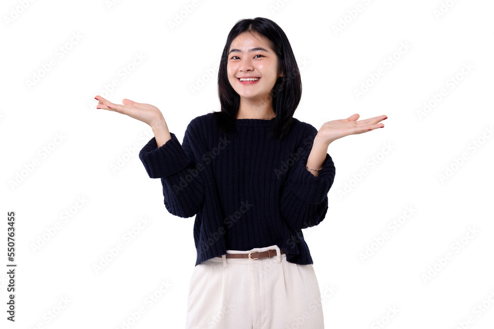 Young Asian girl open hand isolated on transparent background. PNG file ...