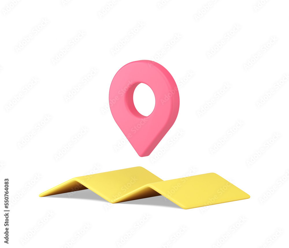 Pink location pin on paper map direction destination travel positioning ...
