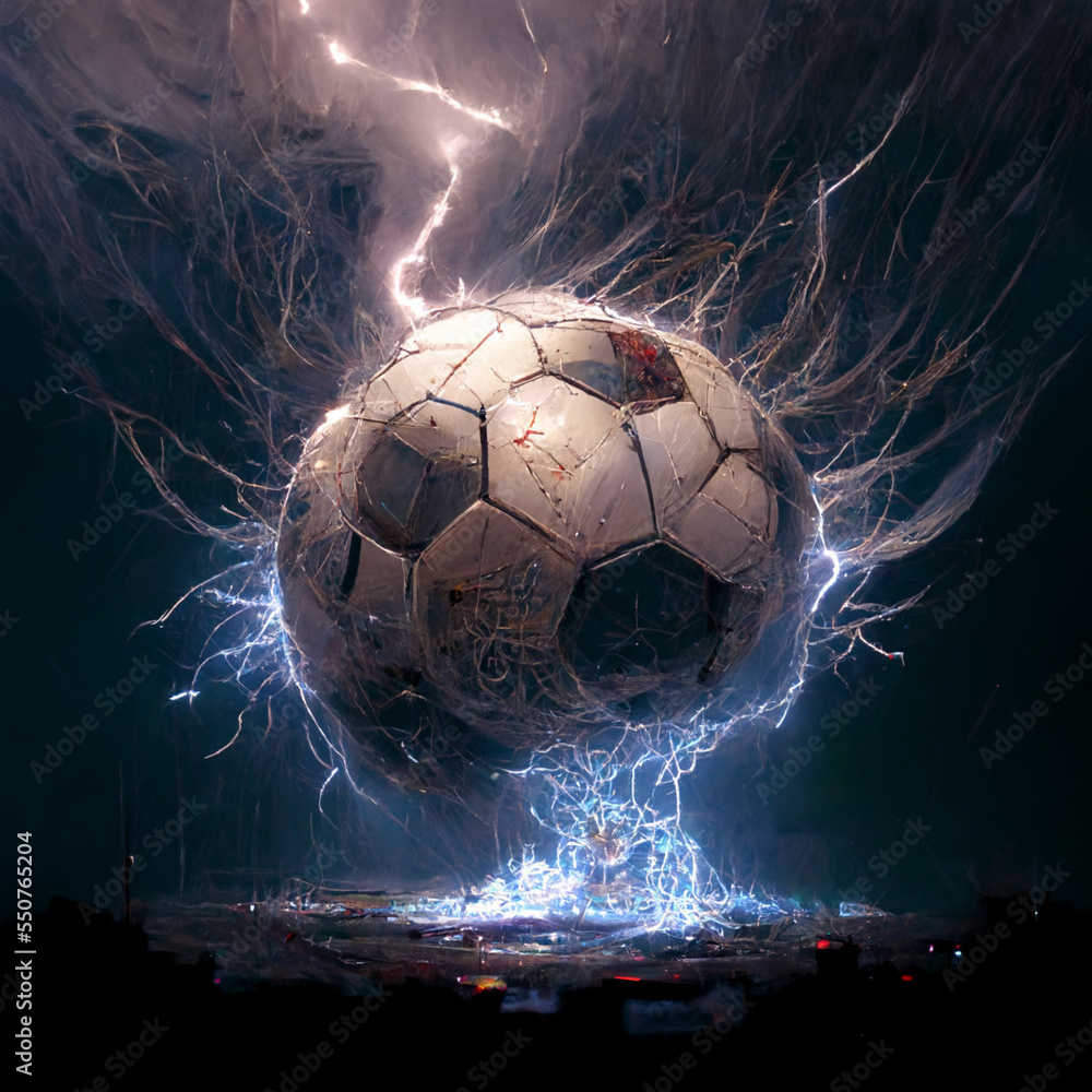 Football and Soccer celebration of the World Cup, flaming balls and ...
